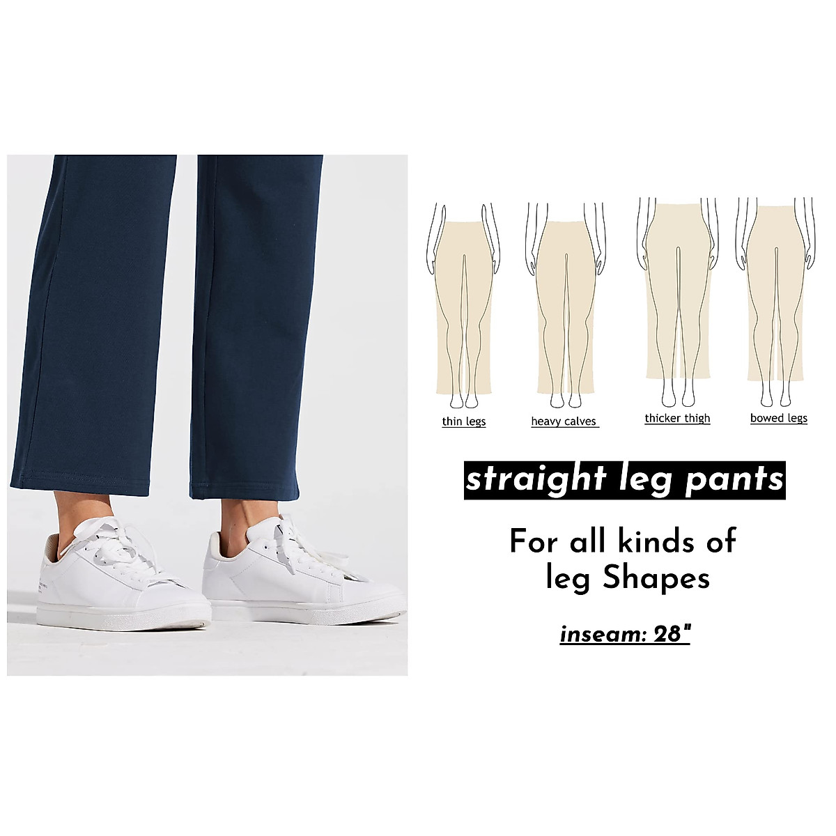 Willit Women's Cotton Sweatpants Exercise Athletic Pants Yoga Lounge Open Bottom Pants with Pockets 28" Navy Blue S