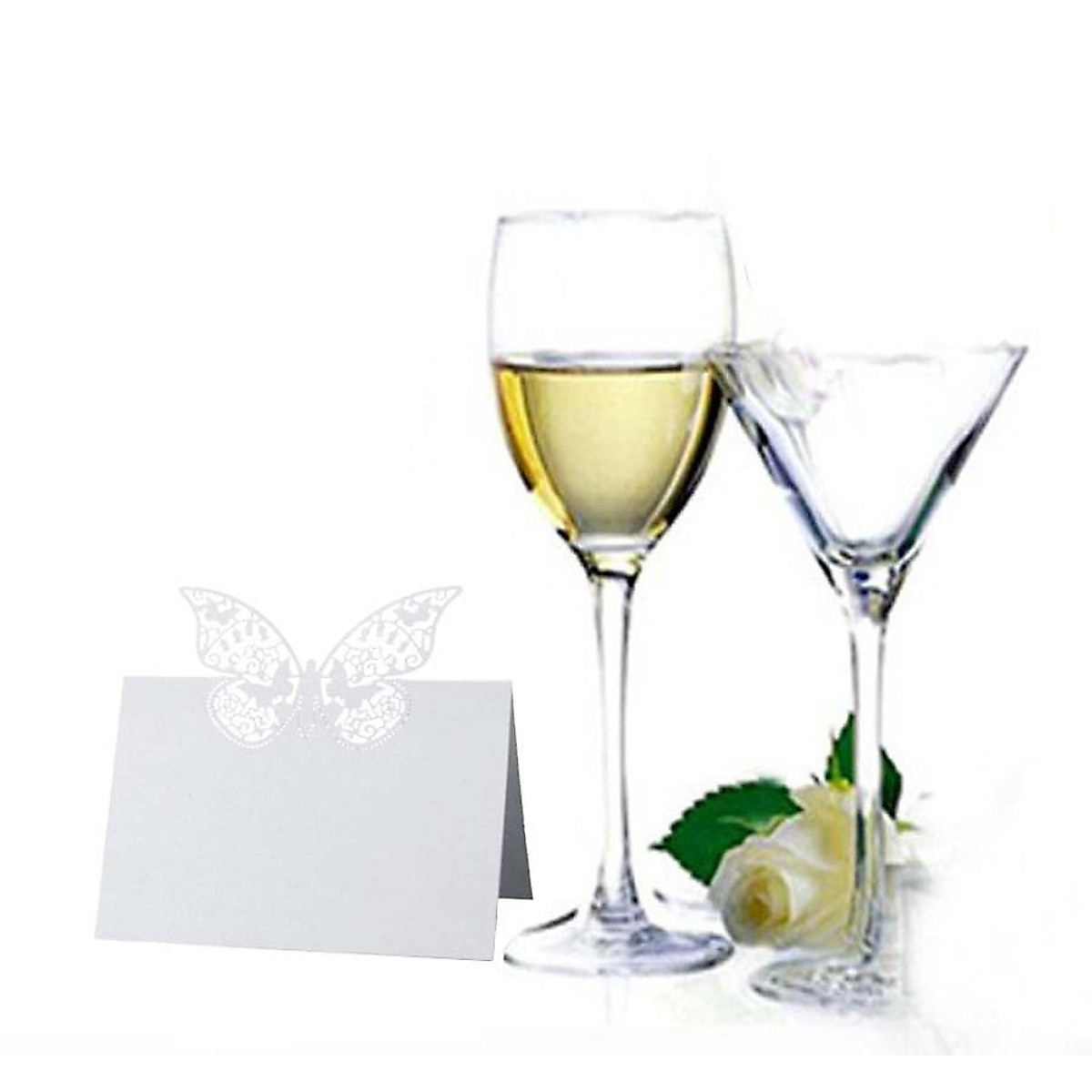 50 Pcs Place Cards for Table Setting with Butterfly White Folded Blank Table Seat Card Name Signs Card for Reception Baby Shower Weddings Party Dinner