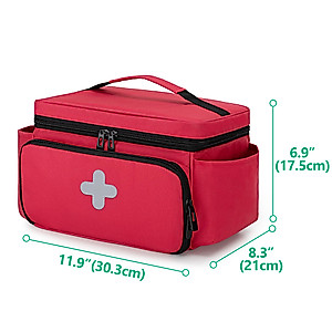 CURMIO Small Medicine Storage Bag Empty, Family First Aid Box, Pill Bottle Organizer for Emergency Medical Supplies, Red (Bag Only, Patent Pending)