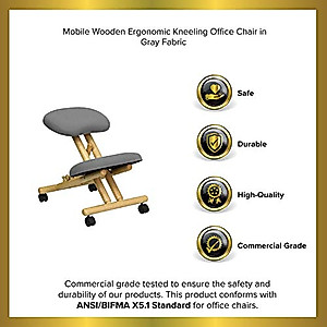 EMMA + OLIVER Mobile Wooden Ergonomic Kneeling Office Chair in Gray Fabric