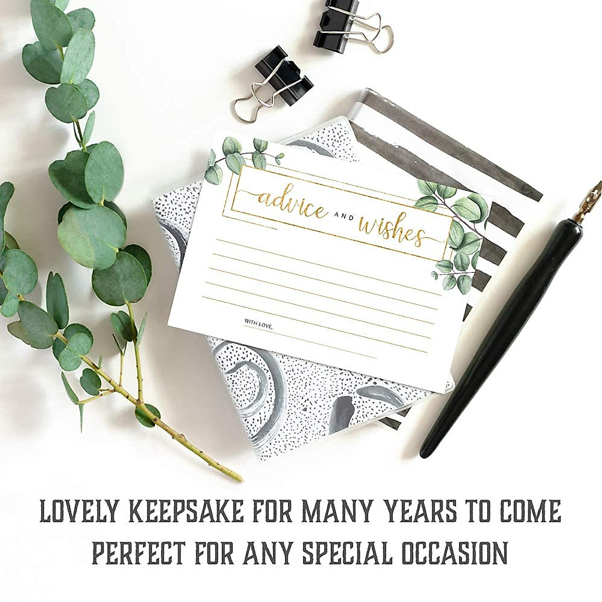 Set of 50 Advice and Wishes Cards - Double Sided Greenery Cards, Perfect for the Bride and Groom, Baby Shower, Bridal Shower, Wedding Shower, Graduation Party, Retirement Party, Anniversary