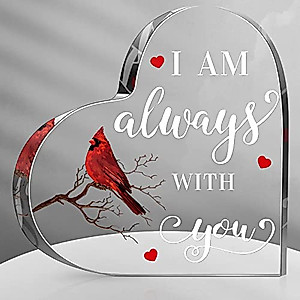 Sympathy Gift Red Cardinal Gifts Decor Bereavement Gift Crystal Acrylic Heart Memorial Gift Condolence Gift for Loss of Loved One Table Centerpieces Remembrance Decor (I Am,5.95 x 6 x 0.6 Inches)