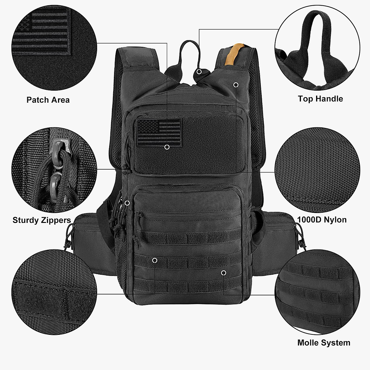 Tactical Hydration Pack Backpack, Military Molle Water Backpack for Hiking Running Cycling Climbing Hunting Fishing(No Water Bladder Included) (Black camo)