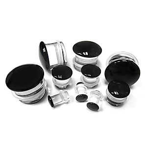 Urban Body Jewelry 1 Pair of 5/8" Gauge (16mm) Black Glass Plugs - Single Flare