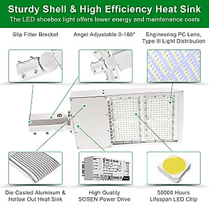 OSTEK 300W 480V White LED Shoebox Parking Lot Lights 42000LM- LED Street Pole Lights Fixture Flood Light IP65 Waterproof Commercial Outdoor Area Lighting ​for Stadium Roadway 5000K 200-480V DLC UL