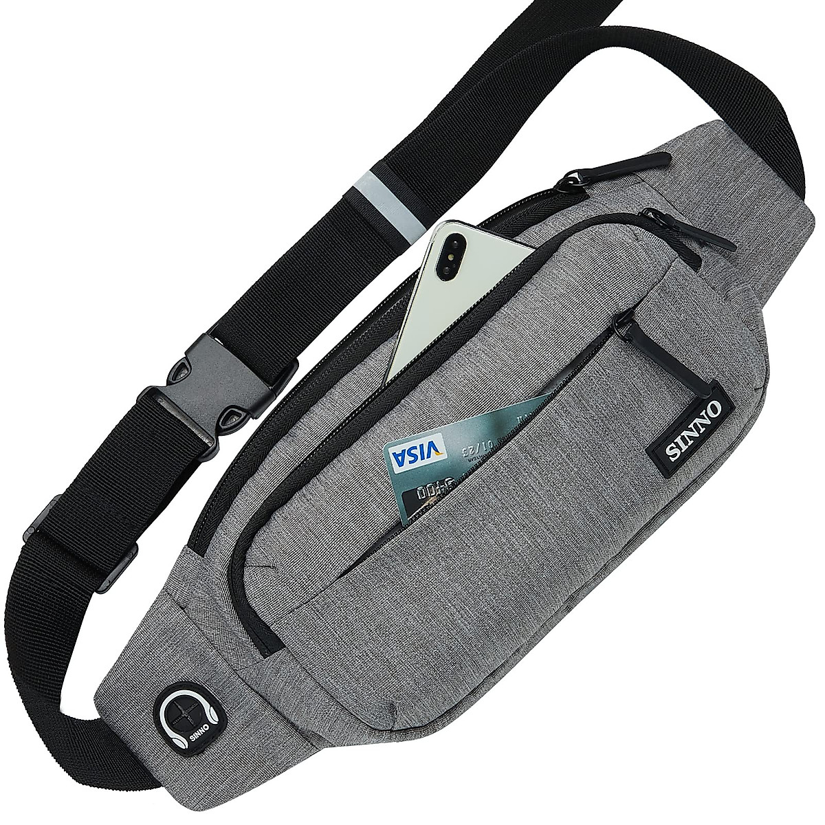 SINNO Large Fanny Pack for Men Women Belt Bag with 4-Zipper Pockets Waterproof Gifts for Running Sport Workout Hiking Travel Fashion Crossbody Waist Packs Phone Bag Purse Carrying All Phones