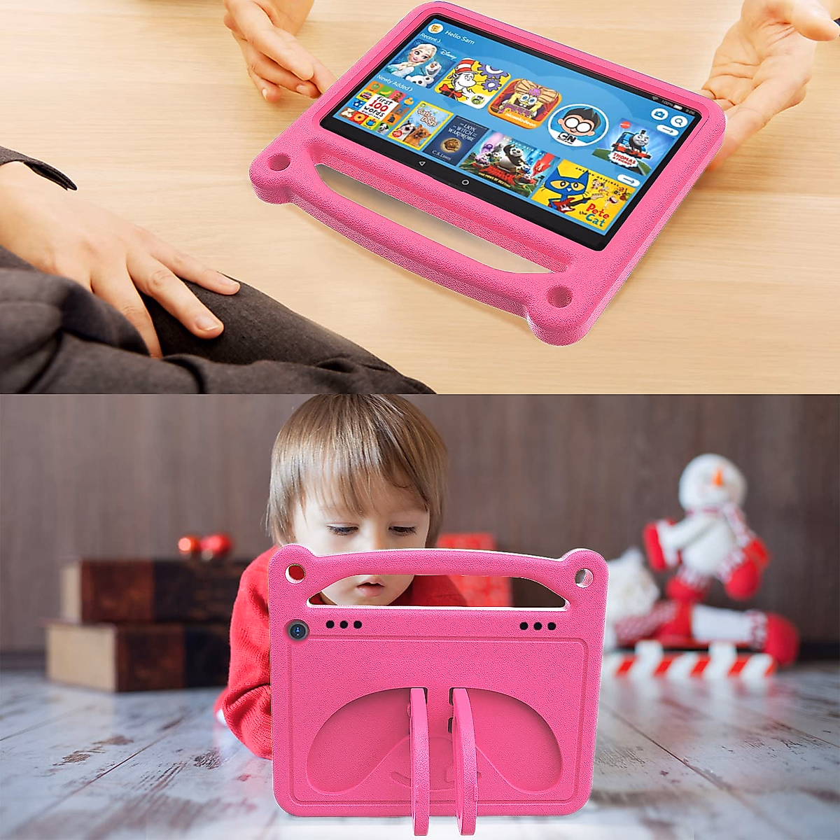 Fire HD 8 Tablet Case for Kids(12th/10th generation tablet, 2022/2020 release)-Riaour Kids Friendly Shockproof Cover with Handle Stand for All-New Amazon Kindle Fire HD 8 Plus & 8 Kids Pro Tablets - Pink