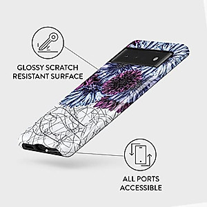 BURGA Phone Case Compatible with Google Pixel 6 PRO - Hybrid 2-Layer Hard Shell + Silicone Protective Case -Dazzling Purple Dahlia Floral Print Pattern Doodle - Scratch-Resistant Shockproof Cover