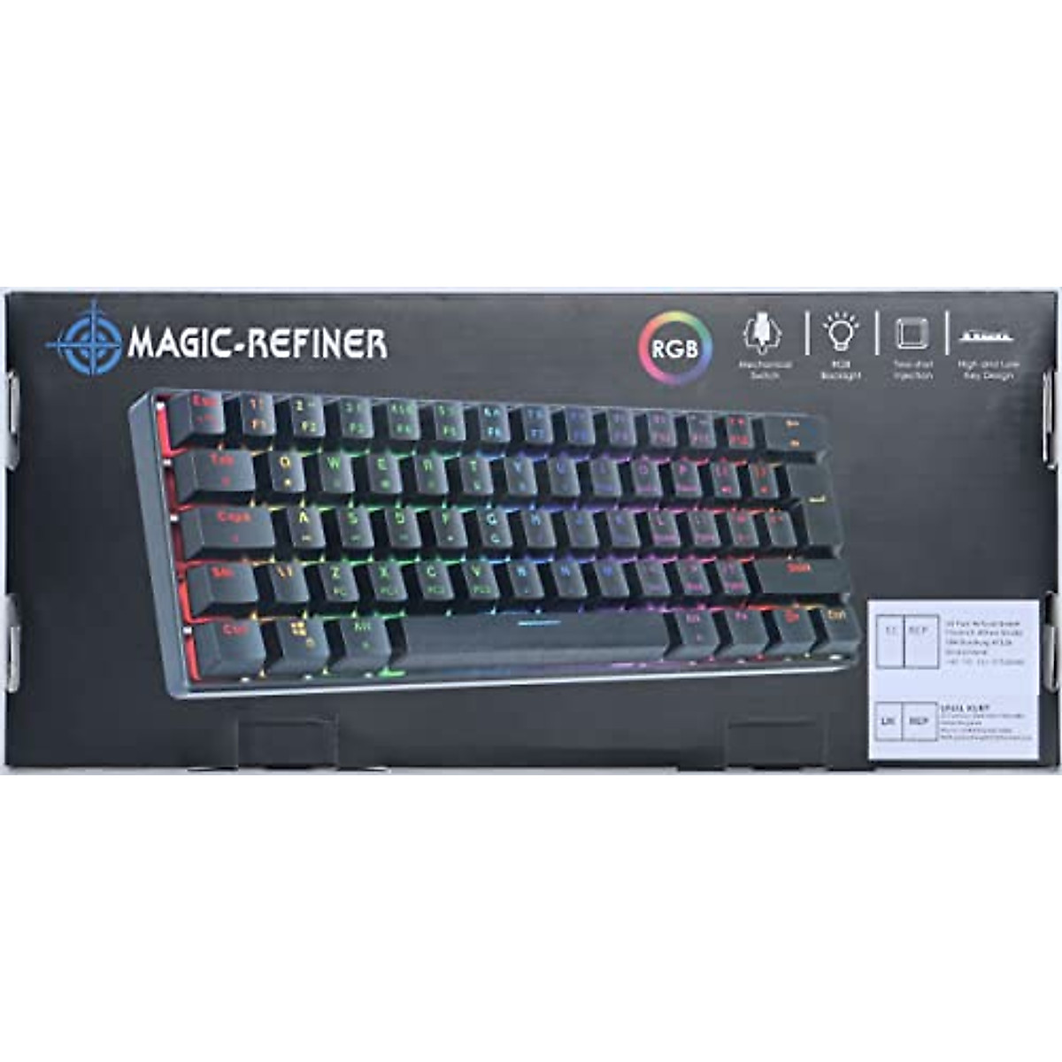UK Layout 60% True Mechanical Gaming Keyboard Type C Wired 61 Keys LED Backlit USB Waterproof Keyboard 14 Chroma RGB Backlight Full Anti-ghosting Keys for Computer/PC/Laptop/MAC (White/Blue Switch)