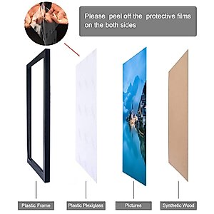 NAOKBOEE 10x10 Picture Frame in Black - Horizontal and Vertical Formats for Wall and Tabletop - Photo Frames with Shatter Resistant Plexiglass