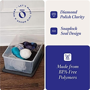 HOMZ 8-Pack Snaplock, Small Clear Plastic Storage Bins with Lids, 12 Quart, Gray