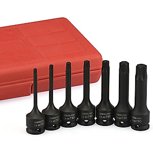 NEIKO 01132B 3/8” Drive Torx Star Driver Bit Socket Set | 7 Piece | T20 to T60 | 3” Length | Cr-Mo Impact Grade