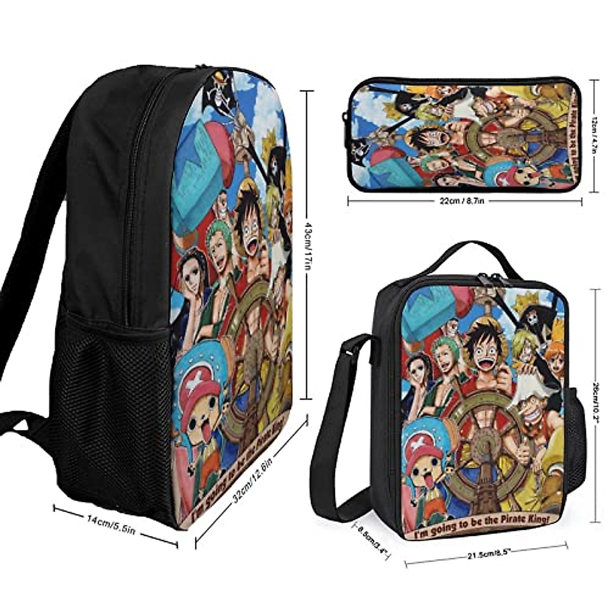 Xfuzqeu 3Pcs Fashion Backpack Set Anime Bookbag Lightweight Laptop Backpack Shoulder Bag with Insulated Lunch Bag Pencil Box