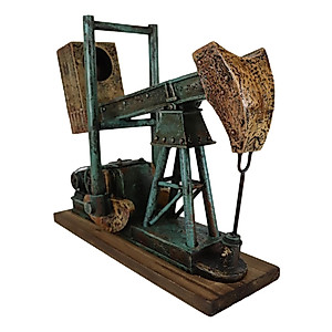 Ebros Gift Rustic Vintage Nodding Donkey Pumpjack Oil Derrick Rig Wine Bottle Holder Rack Caddy Statue Wild West Pumpjack Metal Platform Home Decor Sculptures