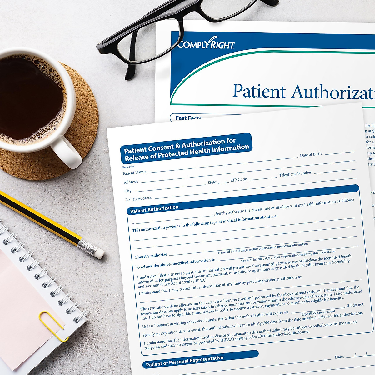ComplyRight HIPAA Patient Consent & Authorization for Release of PHI | 8-1/2” x 11” | Medical Form | 200 Pack