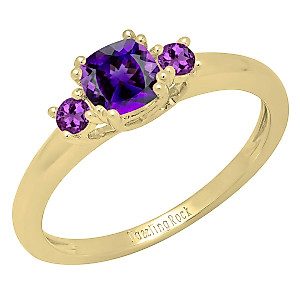 Dazzlingrock Collection 18K Yellow Gold 5 MM Cushion & Round Amethyst Ladies Bridal 3 Stone Engagement Ring (Size 9)