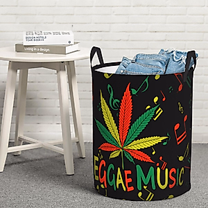 Lightweight Laundry Hamper Compatible With Rasta Flag Weedleaf Reggae Music Laundry Basket, Large Fabric Collapsible Clothes Hamper Easy Carrying with Handles for Boys Girls Bedroom Nursery
