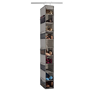 ZOBER Hanging Shoe Organizer for Closet, 10 Shelves - Hanging Shoe Rack W/ Side Pockets - Narrow, Space Saving, Durable