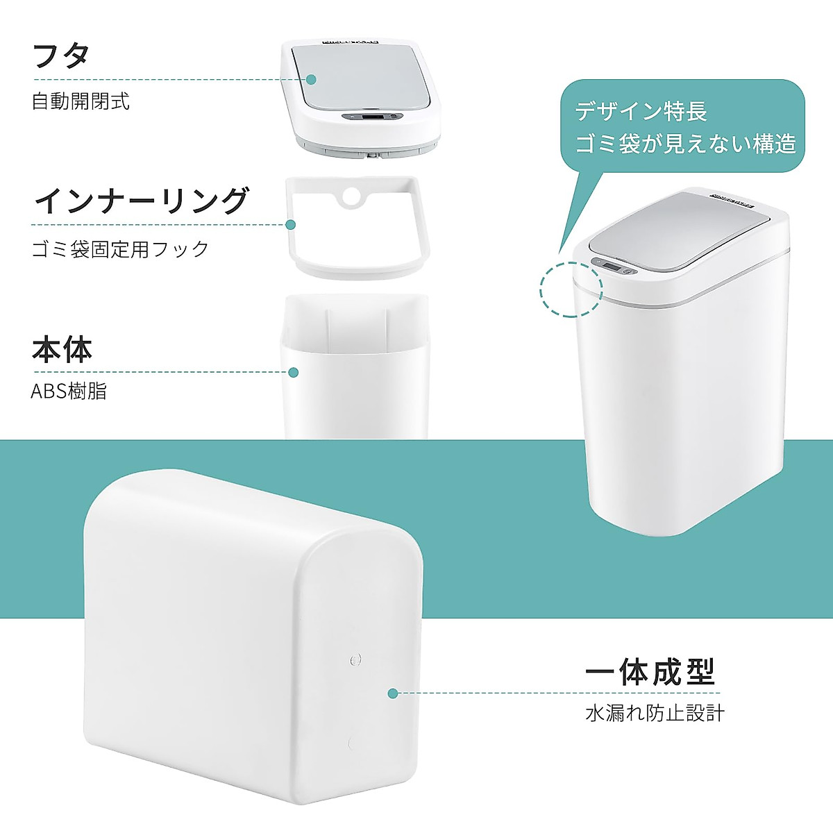 Ninestars AMZ-7-2 Bathroom Automatic Infrared Motion Sensor Trash Can, 1.8 Gal 7L, ABS Plastic Trashcan (Slim, White)