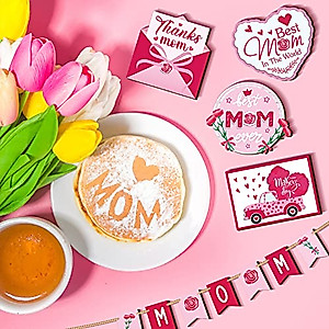 16 Pcs Mother's Day Heart Tiered Tray Decor Happy Mother's Day Wooden Sign Gnome Truck Mom Letters Wooden Decor Mothers Day Table Decorations for Mother's Gift Party Supplies (Heart Style)