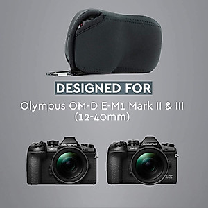MegaGear Ultra Light Neoprene Camera Case Compatible with Olympus OM-D E-M1 Mark III, E-M1 Mark II (12-40mm), Black (MG1070)