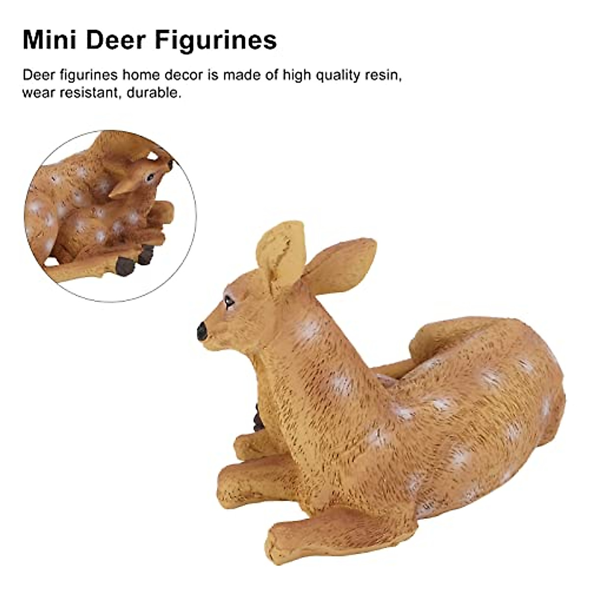 Cyrank Resin Deer Figurine, Mini Animal Figurine Deer Decorations 3.8x2.2x6.7in Outdoor Garden Statue Deer Lying Down Sculpture Ornaments Housewarming Gift
