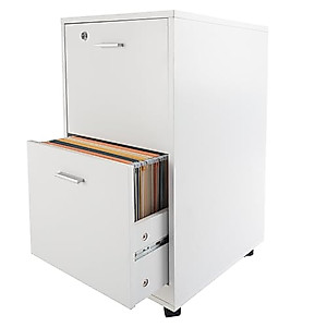 Lavish Home File Cabinet - 2-Drawer Cabinet with Lock and Deep Drawer Storage - Rolling Filing Cabinet for Under The Desk, Home, or Office (White)