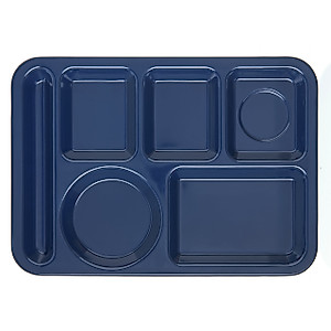 Carlisle FoodService Products Left-Hand Heavyweight 6-Compartment Melamine Tray 10" x 14" - Dark Blue