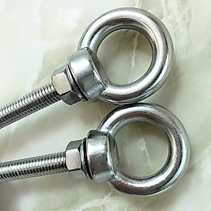 AIVOOF Shoulder Eye Bolt, 2 Pack M8 Stainless Steel Eye Bolts 4" Heavy Duty EyeBolts Screws in Eye Hooks with Washer and Nuts for Lifting and securing Cables Wires, Long Shank Thread Length 100mm