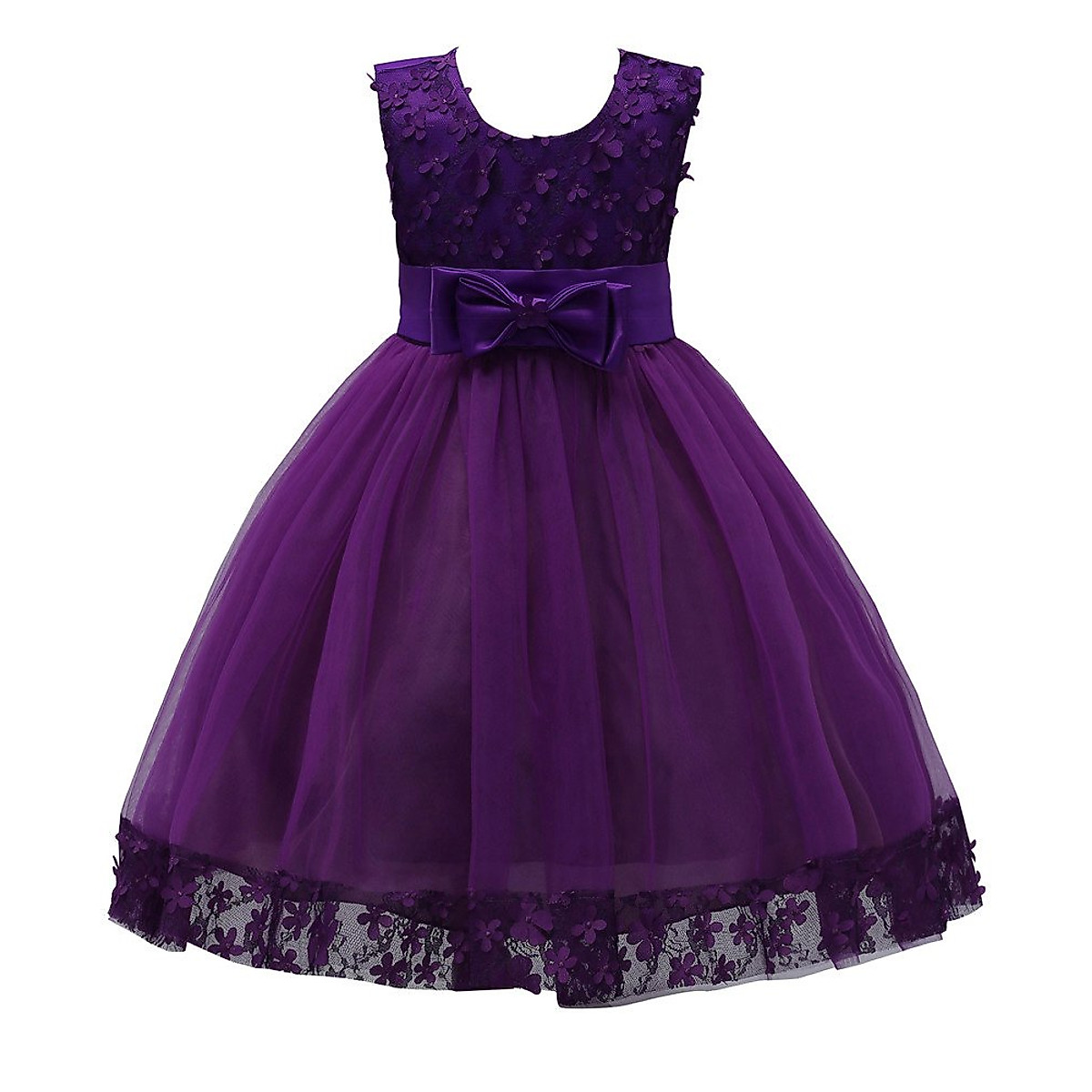 Pageant Dresses for Girls 7-16 Special Occasion Tops Sleeveless Knee Length Little Girl Dresses Size 5 6 for Wedding Party Princess Pageant Elegant Lace Tutu Tulle Ball Gown (Dark Purple, 8)