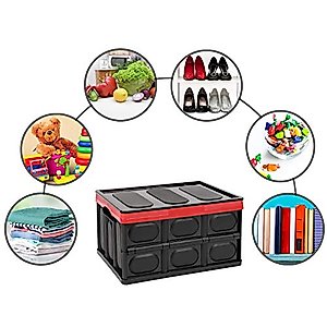 jocabo Collapsible Storage Box with lid 30L Lidded Bin Crates Plastic Tote Container Stackable Folding Utility for Clothes, Toy, Books ,Snack, Shoe -Black