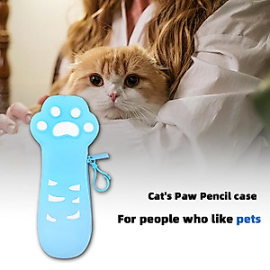MXXGMYJ Silicone Pencil Case for Women Cute Cat Pencil Cases Small Paw Print Shaped Pencil Bag for Men Blue Pencil Pouch Aesthetic Portable Pencil Holder Pouch Kawaii Pen Bag for Daughter Son