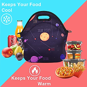 Violet Mist Neoprene Lunch Bag Reusable Insulated Box with Adjustable Shoulder Strap for Women and Men, Space Theme, 11.4"L x 10.43"H x 5.51"W
