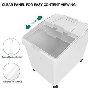 YITAHOME 40L x3(260lb )Ingredient Flour Storage Bin, Commercial 31.5 Gallons(10.5 Gal x3 Pcs) Rice Storage Containers, 750 Cups Flour Bins with Wheels,Clear Sliding Lids and Scoops, for Kitchen, White