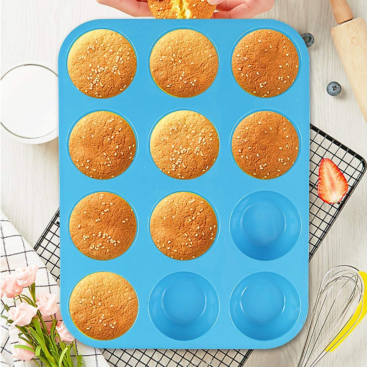 Cozihom 12 Cups Silicone Muffin Pan and 24 Cups Mini Size Silicone Muffin Pan