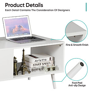 SUPER DEAL Wooden Coffee Table 2 Tier Mid Century Modern Center Table with Open Storage Shelf for Living Room, 40 Inch Accent Sofa Side Table for Indoor Bedroom Apartment Small Spaces, White