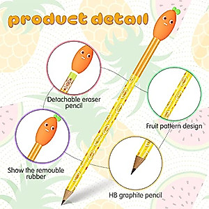 42 Pieces Scented Pencils Fun Pencil with Eraser Cartoon Pencil Toppers Fruit Pencil Toppers with Pencil Toppers Lovely Wood Pencil with Fruit Element Graphite Pencil