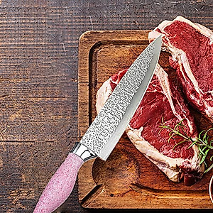 Kitchen Knives Set,7 Pcs Knife Block Set with Heart Acrylic Knives Holder Block,Non-stick Stainless Steel Cooking Knives Sets for Chef Cooking Cutting (Pink02)