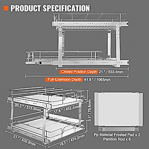 VEVOR 2 Tier 20"W x 21"D Pull Out Cabinet Organizer, Heavy Duty Slide Out Pantry Shelves, Chrome-Plated Steel Roll Out Drawers, Sliding Drawer Storage for Inside Kitchen Cabinet, Bathroom, Under Sink