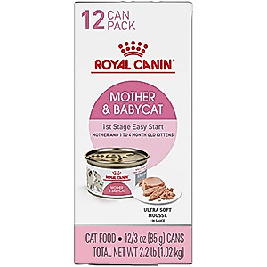 Royal Canin Feline Health Nutrition Mother & Babycat Ultra Soft Mousse in Sauce Canned Cat Food, 3 oz cans 12-pack