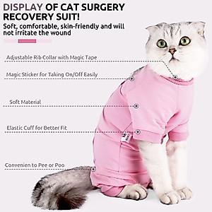 SUNFURA Cat Surgery Recovery Suit, Cat Neuter Recovery Suit with 4 Legs Cat Spay Surgical Onesie for Abdominal Wounds After Surgery, E-Collar Alternative Small Pet Post Bandage Anti-Licking, Red M