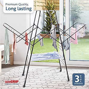 Minky Homecare Premium SureGrip Multidryer Indoor and Outdoor Clothes Drying Rack, Lightly Textured Non Slip Rungs, 82 Ft. of Drying Space, Gunmetal Gray