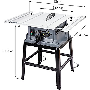 Table Saw 10 Inch, 15 Amp 5000RPM Powerful Tablesaw With Stand & Protective Cover, 36 X 25 Inch Tabletop Saw 90° Cross Cut & 0-45° Bevel Cut, Adjustable Depth, for Woodworking, Metal, Plastic (Black)