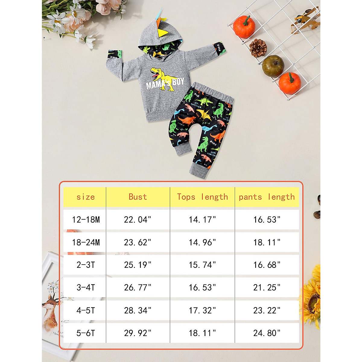 BAVADER Toddler Boy Clothes 18 24 Months Boy Clothes Mama's Boy Dinosaur Long Sleeve Hoodie Pant Sets Toddler Clothes for Boys