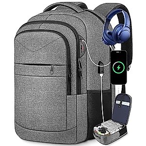 Lapsouno Laptop Backpack, Large Backpack, Travel Backpack, Extra Large TSA 17 Inch Carry on Backpack, Anti-Theft Backpack with USB Port, Water Resistant Computer Backpack Gift for Men Women,Grey