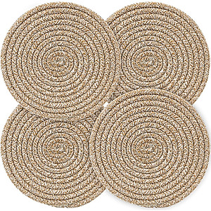 Trivet Round Hot Pads 4pcs 11.8 Inches Diameter 100% Eco Pure Cotton Thread Weave Trivets for Hot Pots and Pans/Kitchen Trivets for Hot Dishes Hot Pot Holders