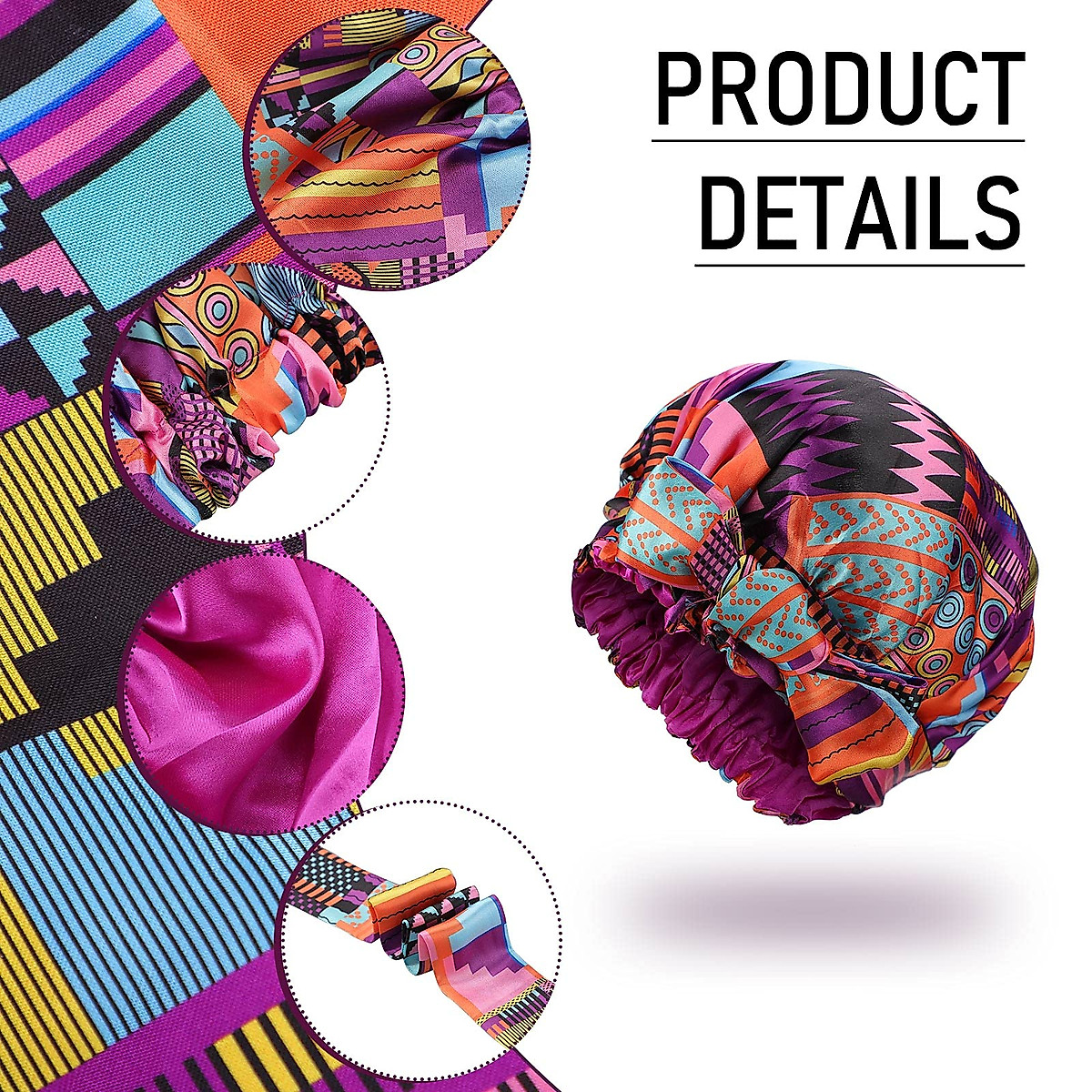 4 Pieces Kids Silk Bonnet Sleep Cap Adjustable Sleeping Cap Satin Hair Bonnet Hat Flower Night Hat Bonnet with Ties for Hair Teens Toddler Child Baby Infant (African Print) Multicoloured