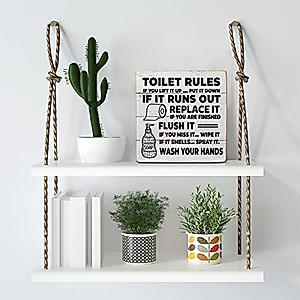 Rustic Toilet Rules If You Lift It up Wooden Box Sign Desk Decor Bathroom Quote Wood Box Sign for Home Bathroom Toilet Shelf Table Decoration 5 X 5 Inch