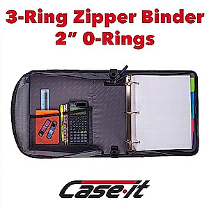 Case-it The Universal Zipper Binder - 2 Inch O-Rings Padded Pocket That Holds up to 13 Laptop/Tablet Multiple Pockets 400 Page Capacity Comes with Shoulder Strap Midnight Blue LT-007