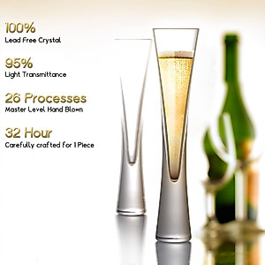 NUTRIUPS Hand Blown 5oz-2 Pack Champagne Flutes Glasses, Clear Crystal Glass Champagne Glasses